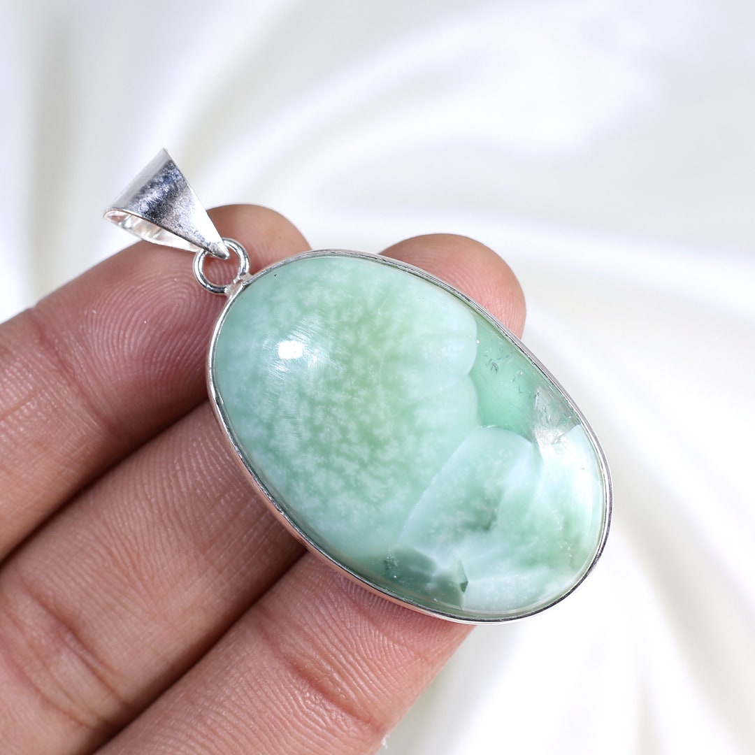 Top Quality Green Hemimorphite Pendant, Sterling Silver Pendant, Bezel ...