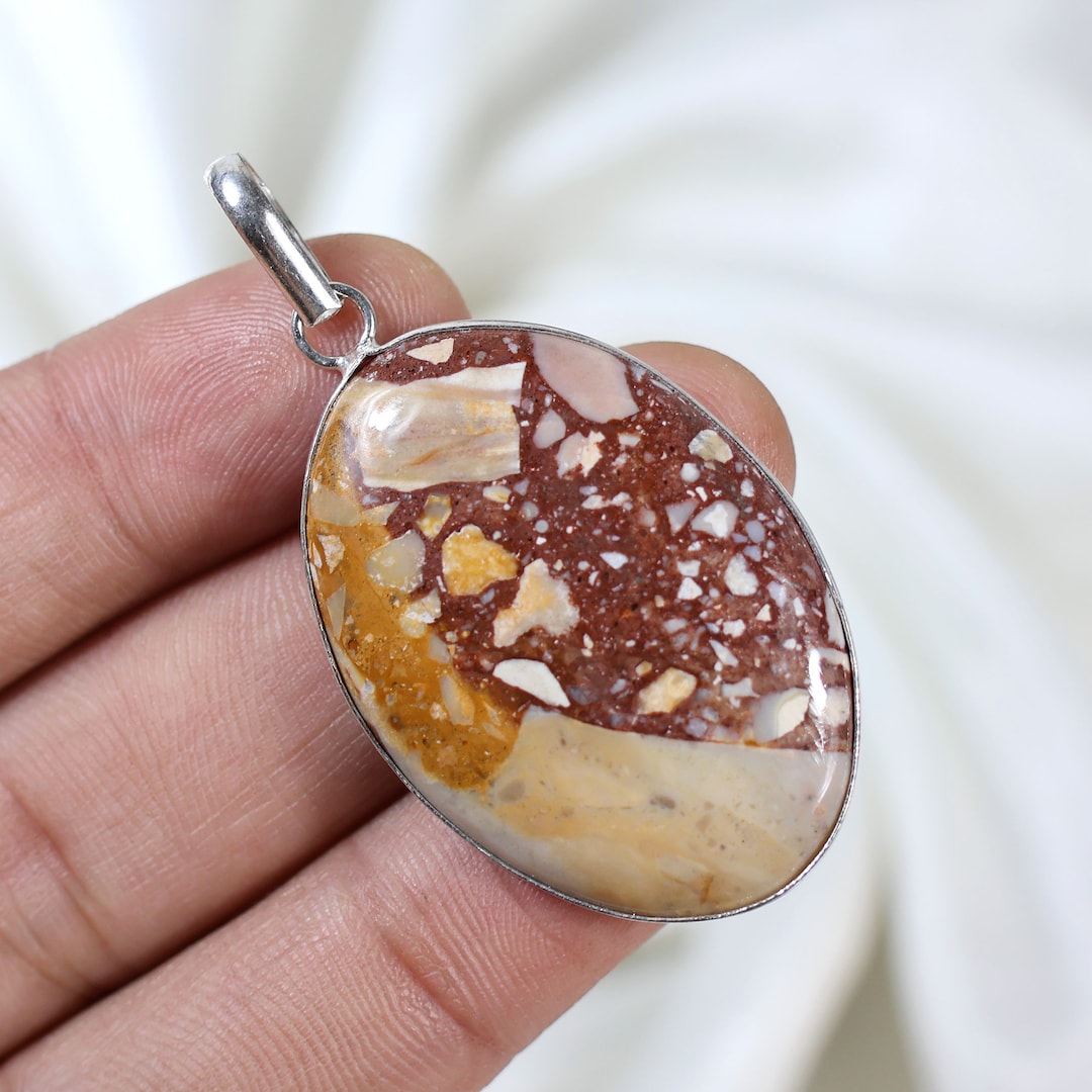 Top Quality Brecciated Mookaite Jasper Gemstone Pendant, Oval Shape ...