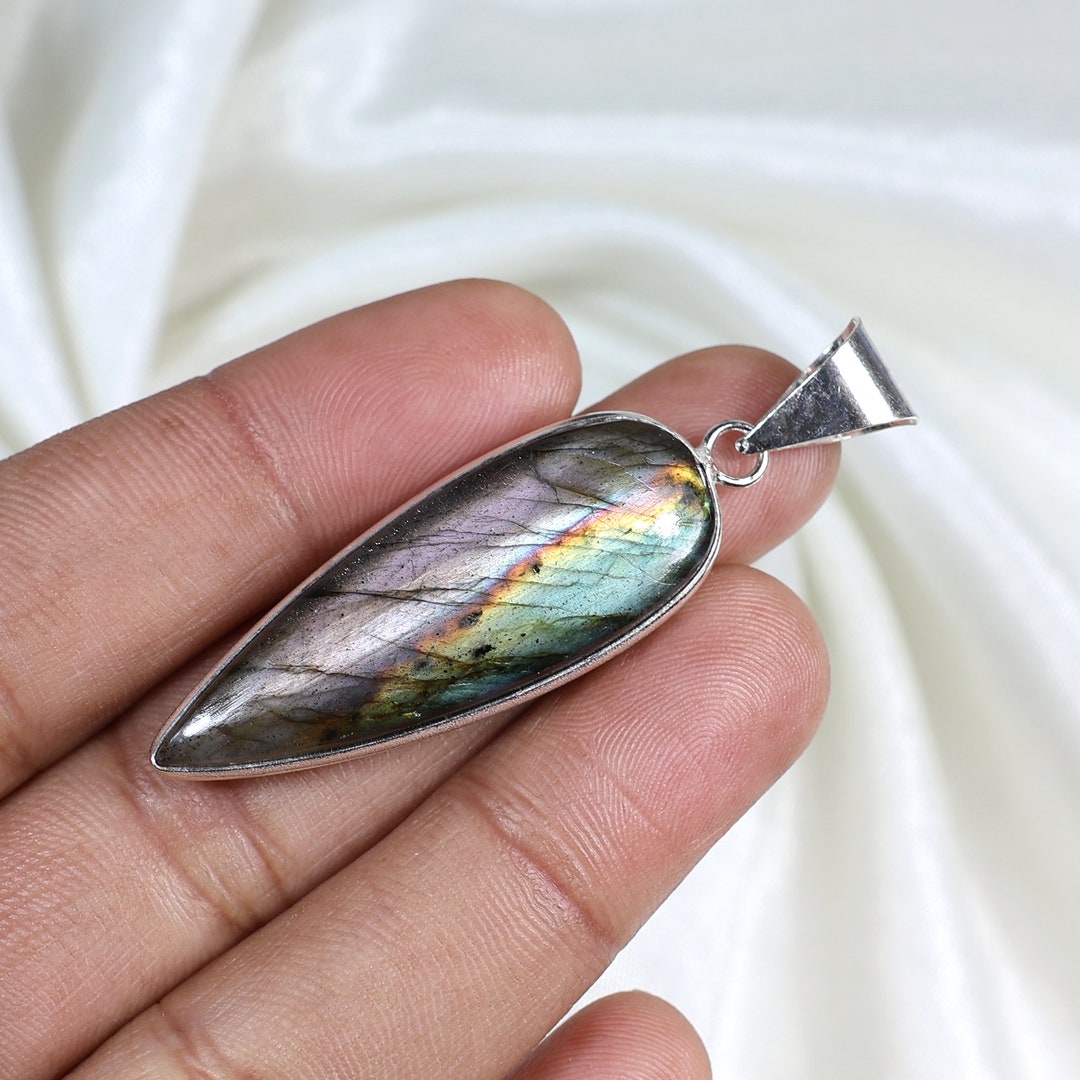 Top Quality Spectrolite Labradorite Gemstone Pendant, Long Pear Pendant ...