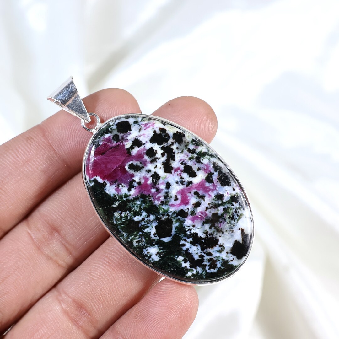 100% Natural Ruby Zoisite Pendant, Sterling Silver Pendant, Bezel ...