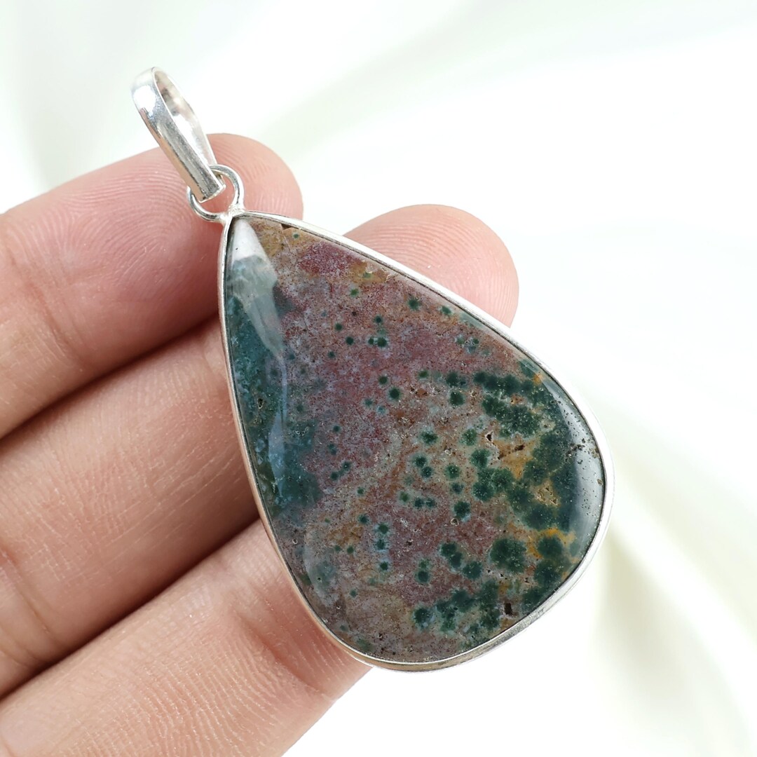 Rough Ocean Jasper Pendant, Pear Pendant, Sterling Silver Pendant ...