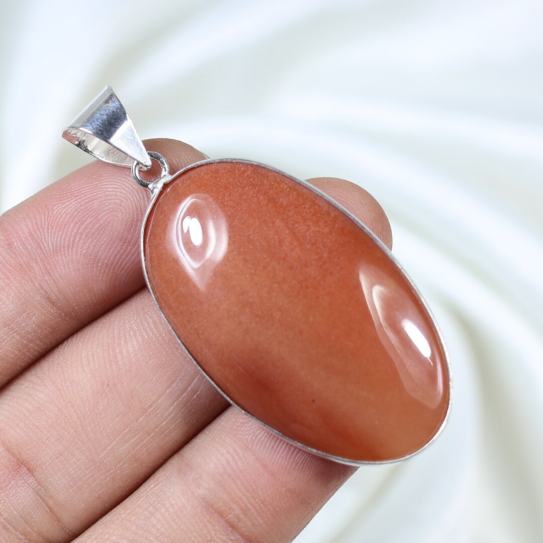 Natural Orange Jade Pendant, Sterling Silver Pendant, Bezel Pendant ...