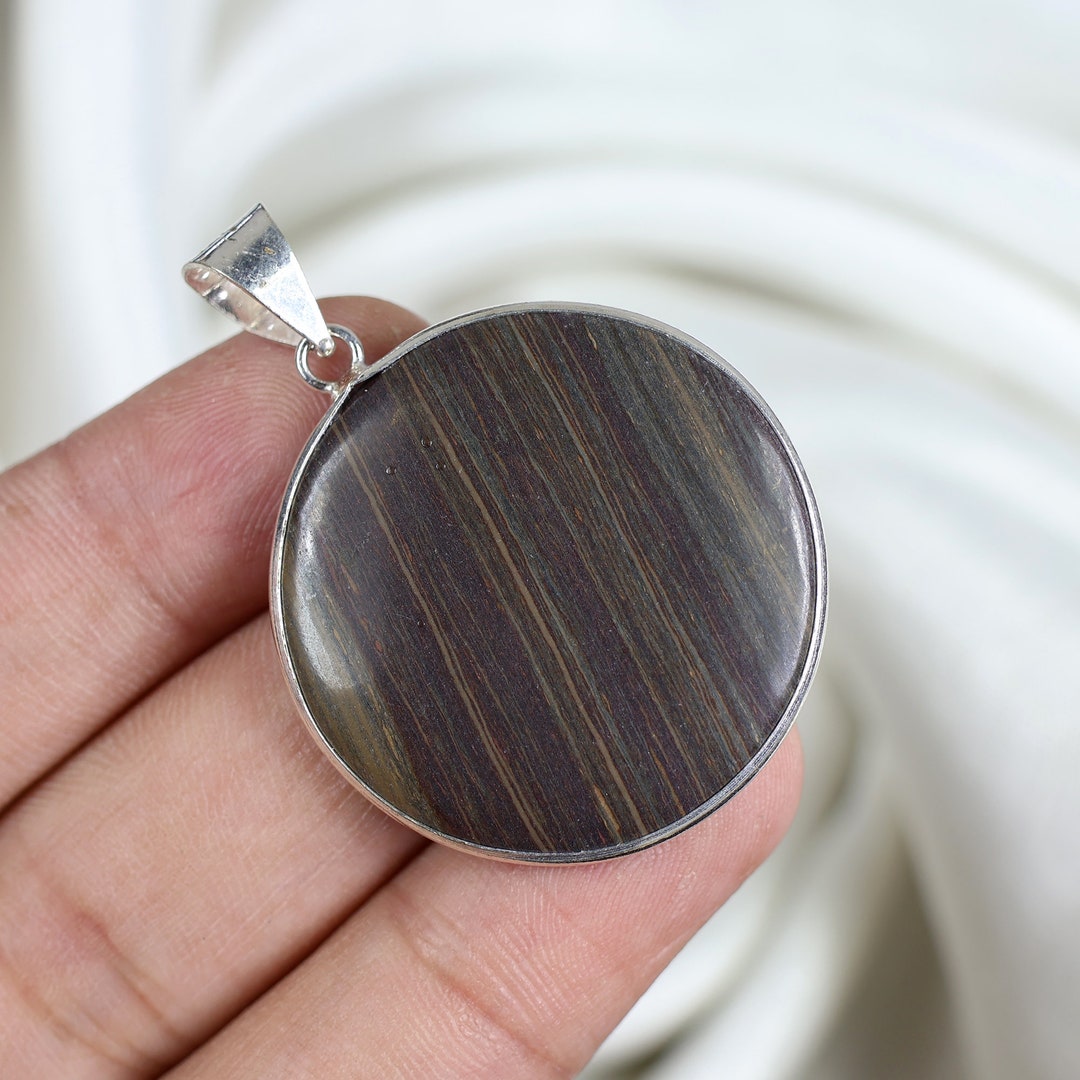 AAA Top Natural River Obsidian Pendant, Round Pendant, Silver Pendant ...