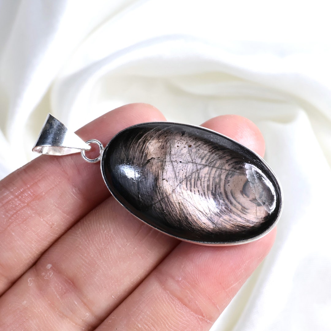 100% Natural Hypersthene Gemstone Pendant, Oval Shape Pendant, Sterling ...