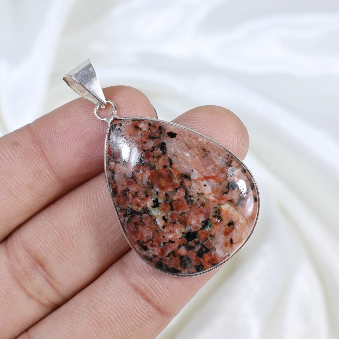 Red Garden Quartz Gemstone Pendant, Sterling Silver Pendant Necklace ...