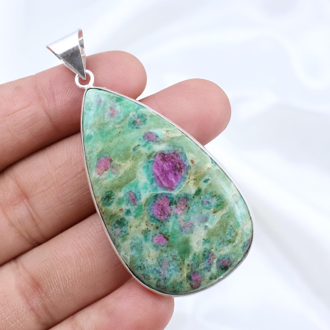 Natural Ruby Fuchsite Pendant, Sterling Silver Pendant, Bezel Pendant ...