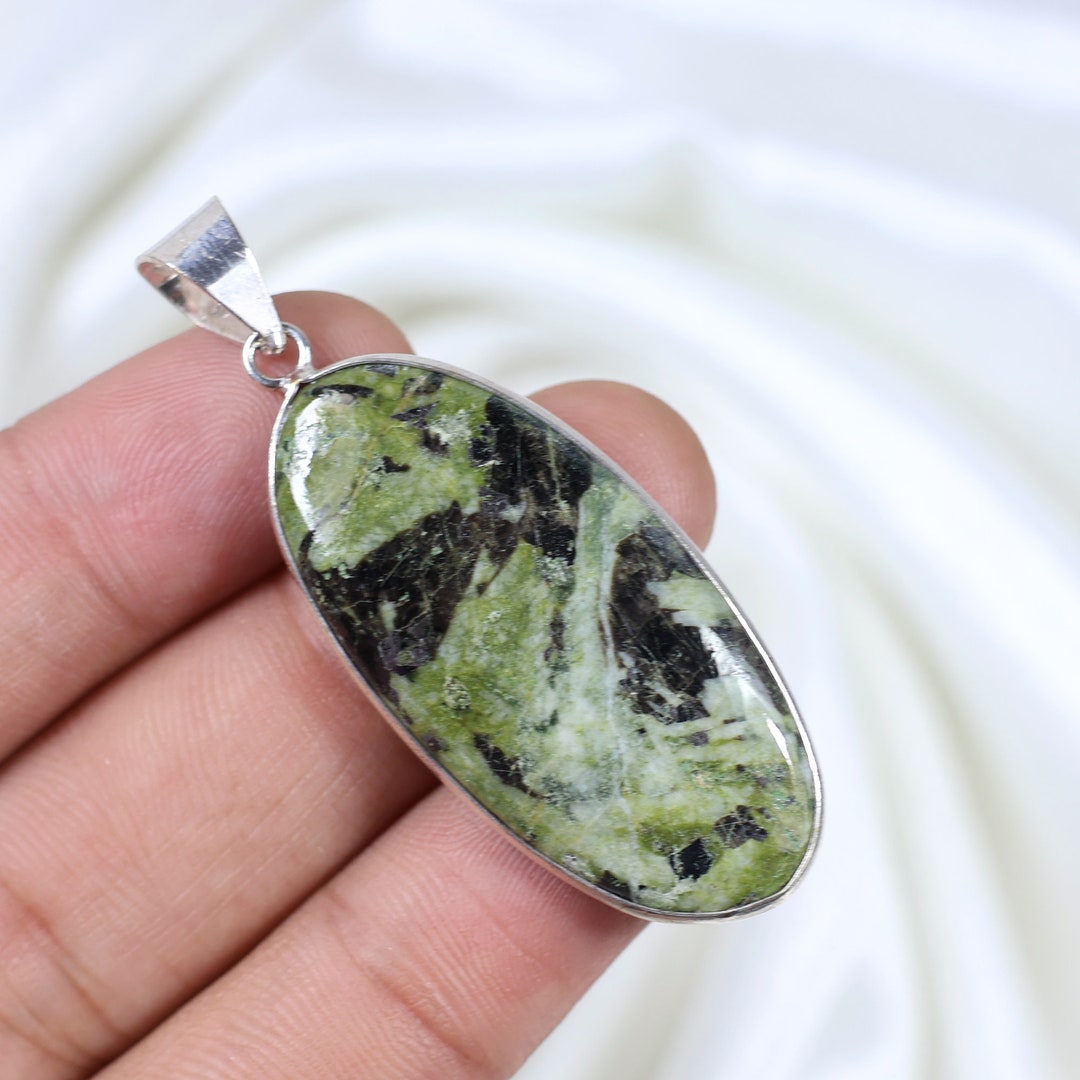 AAA Natural Chinese Writing Jasper Pendant, Oval Shape Pendant, Silver ...