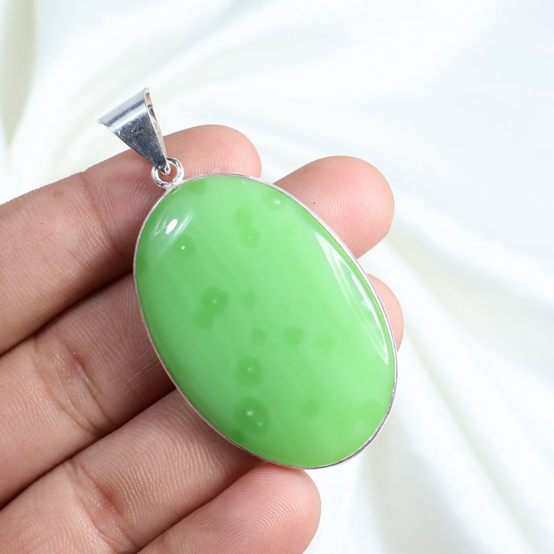Natural Green Hemimorphite Pendant, Sterling Silver Bezel Pendant ...