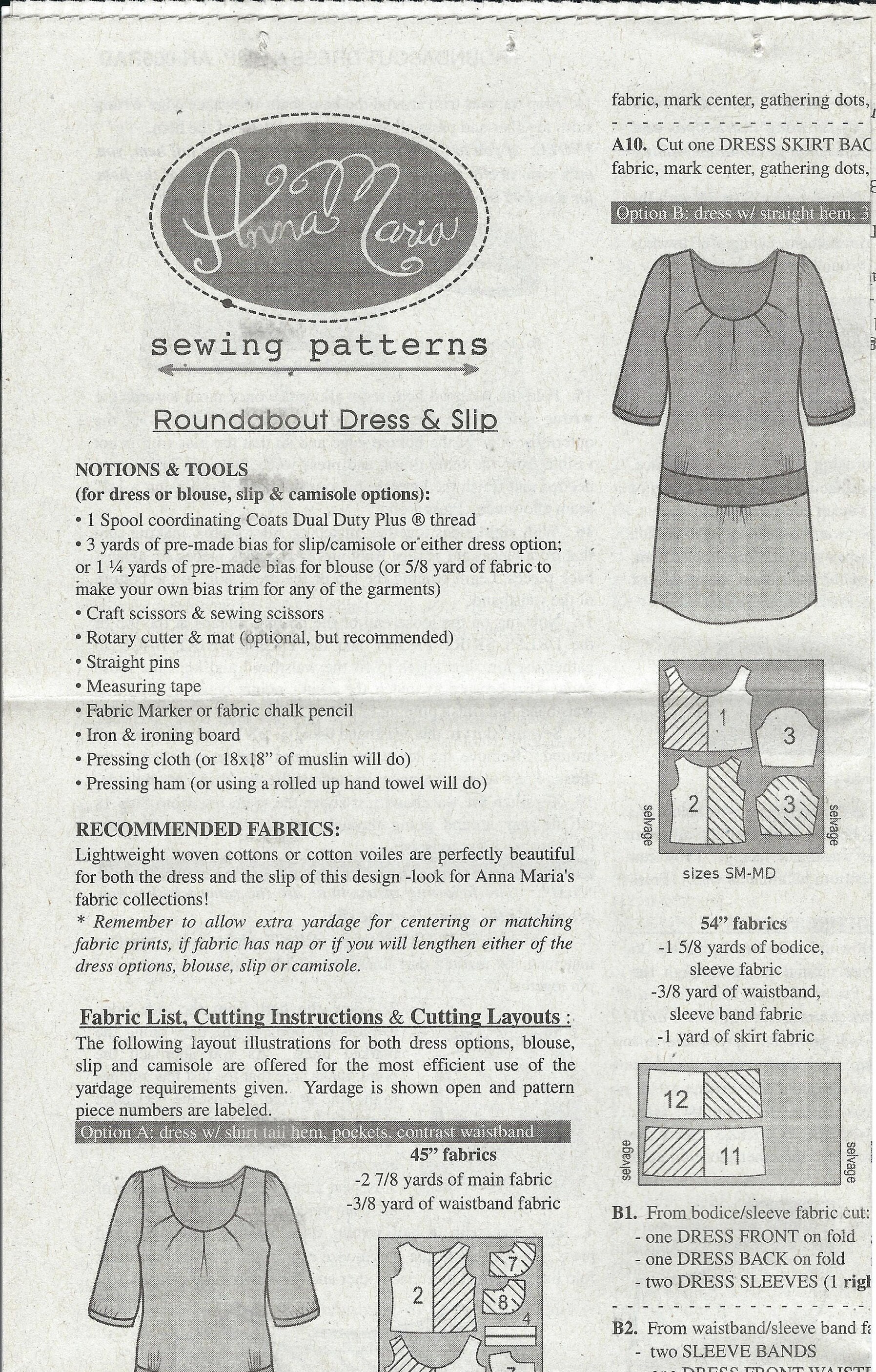 Anna Maria Roundabout Dress and Camisole or Slip – Multi-sized – UNCUT ...