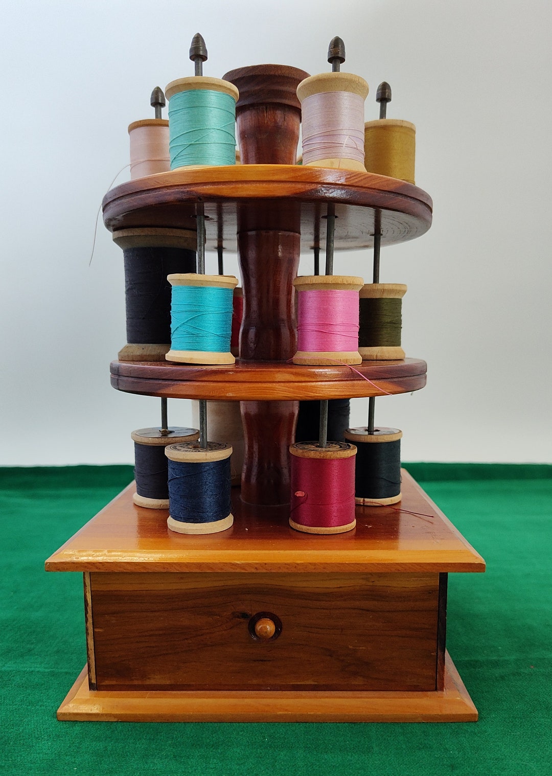 Vintage Cedar Thread Stand or Caddy With Storage Drawer - Etsy