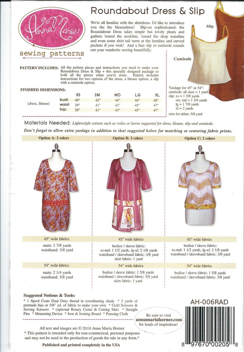 Anna Maria Roundabout Dress and Camisole or Slip – Multi-sized – UNCUT ...
