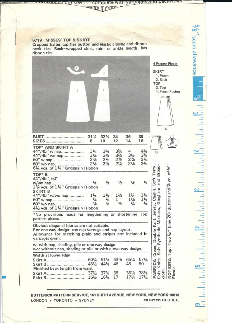Butterick 6719 Misses Halter Top and Skirt in 2 Lengths - Etsy