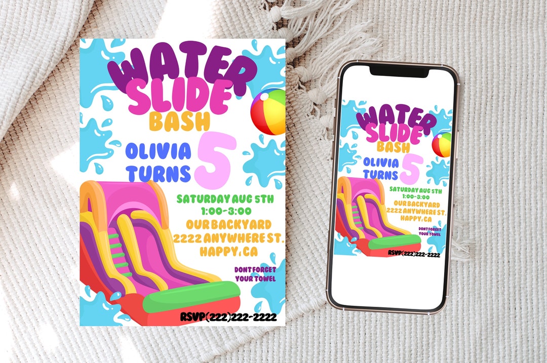 WATER SLIDE Party Invite | INSTANT Download - Etsy