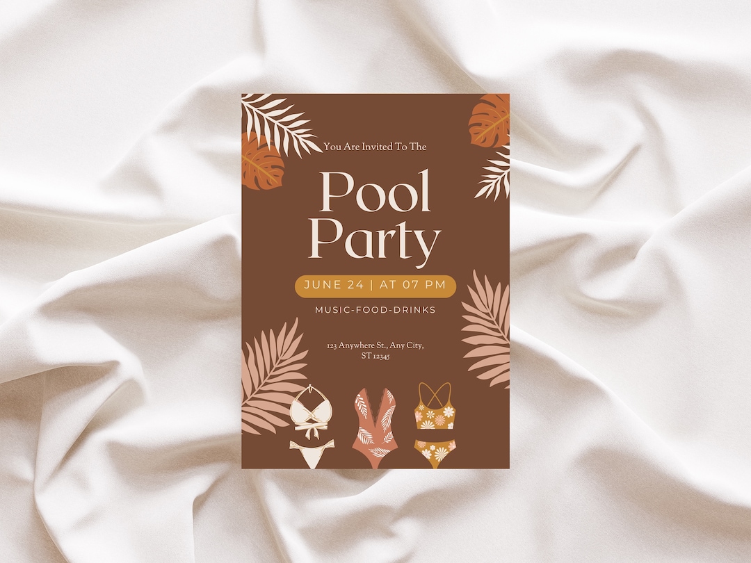 Boho Pool Party Invitation || Instant Download - Etsy