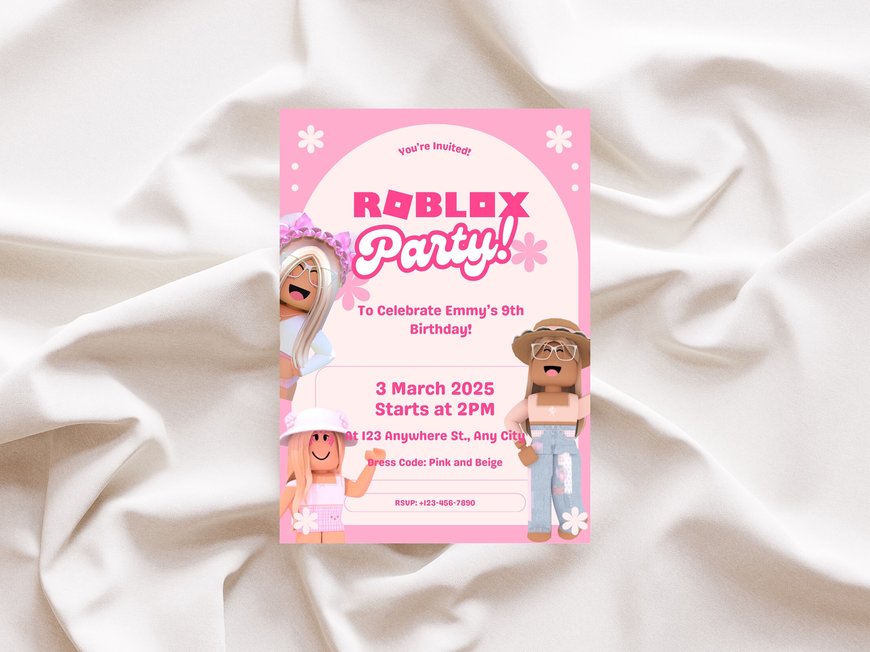 Pink Roblox Invitation | Girls Party| INSTANT DOWNLOAD - Etsy