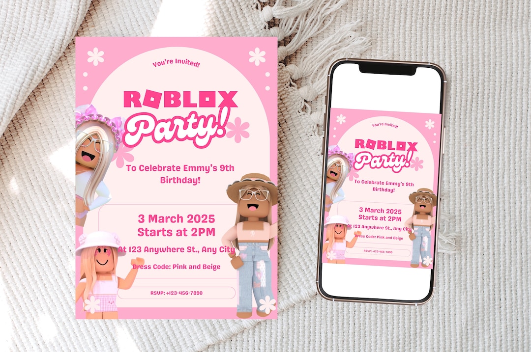 Pink Roblox Invitation | Girls Party| INSTANT DOWNLOAD - Etsy