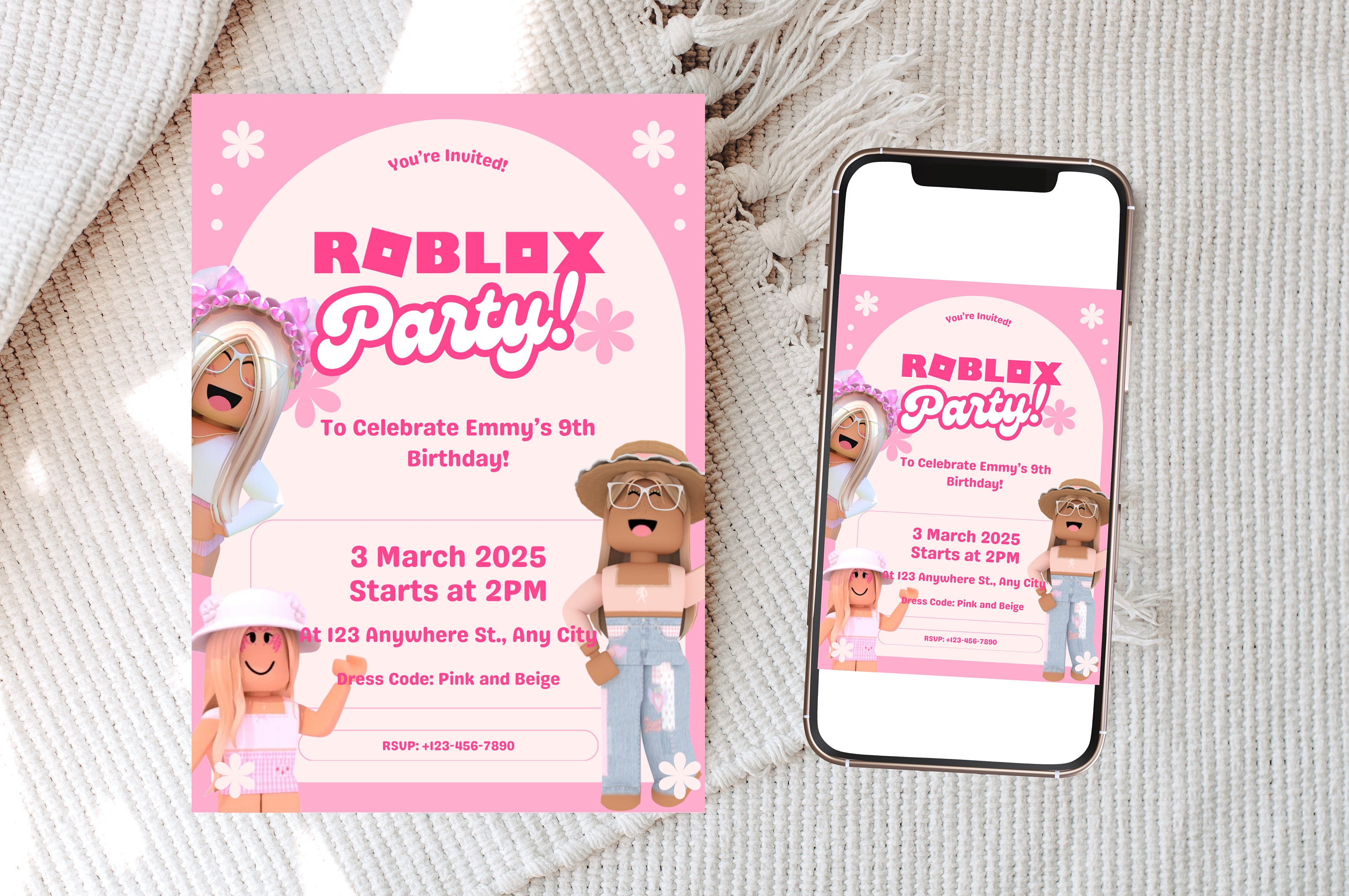 Pink Roblox Invitation | Girls Party| INSTANT DOWNLOAD - Etsy