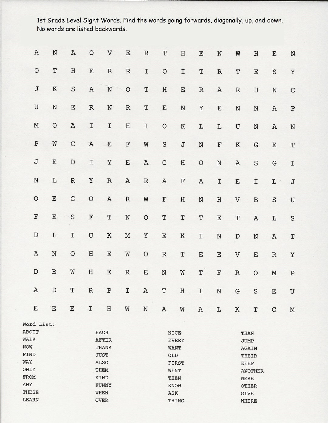 1st Grade Sight Words Word Search - Etsy