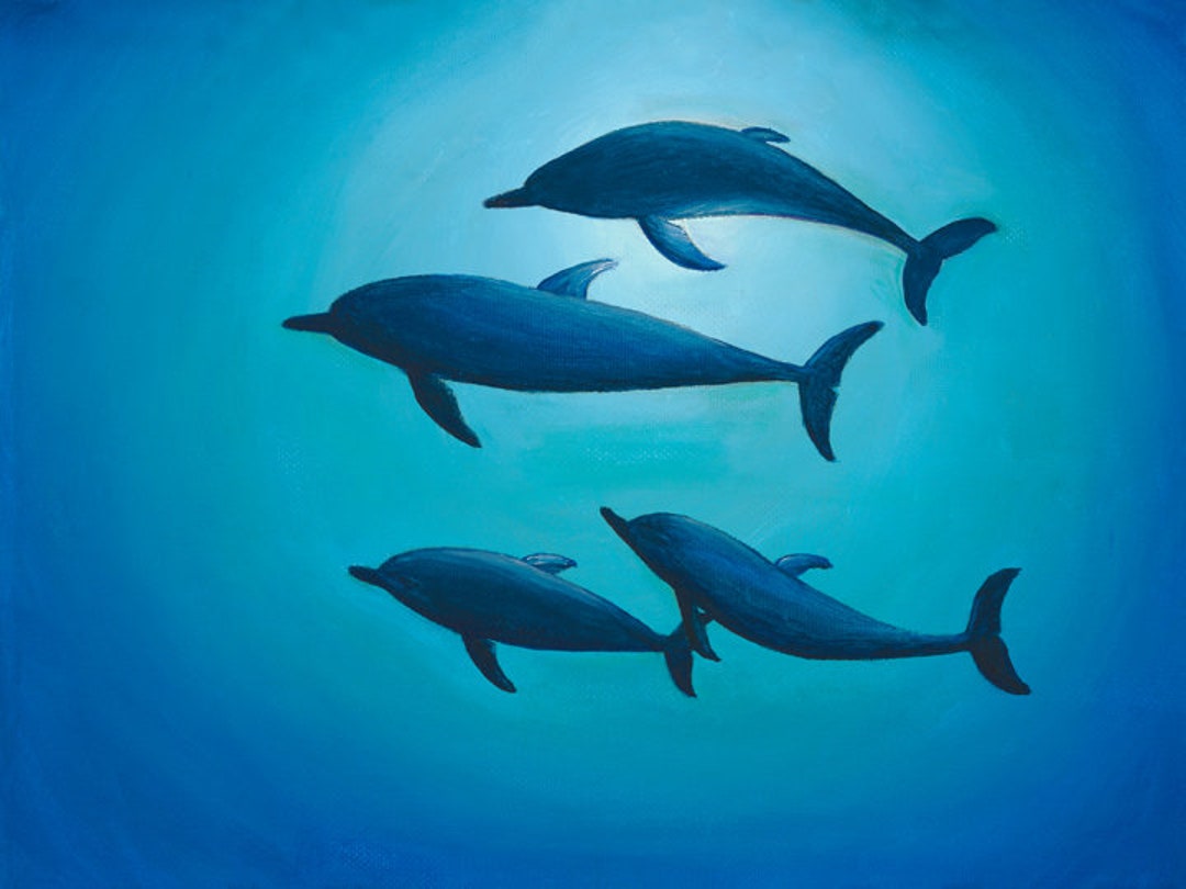 Original Oil on Canvas Panel Painting 9" X 12" "dolphins"~ Great for ...