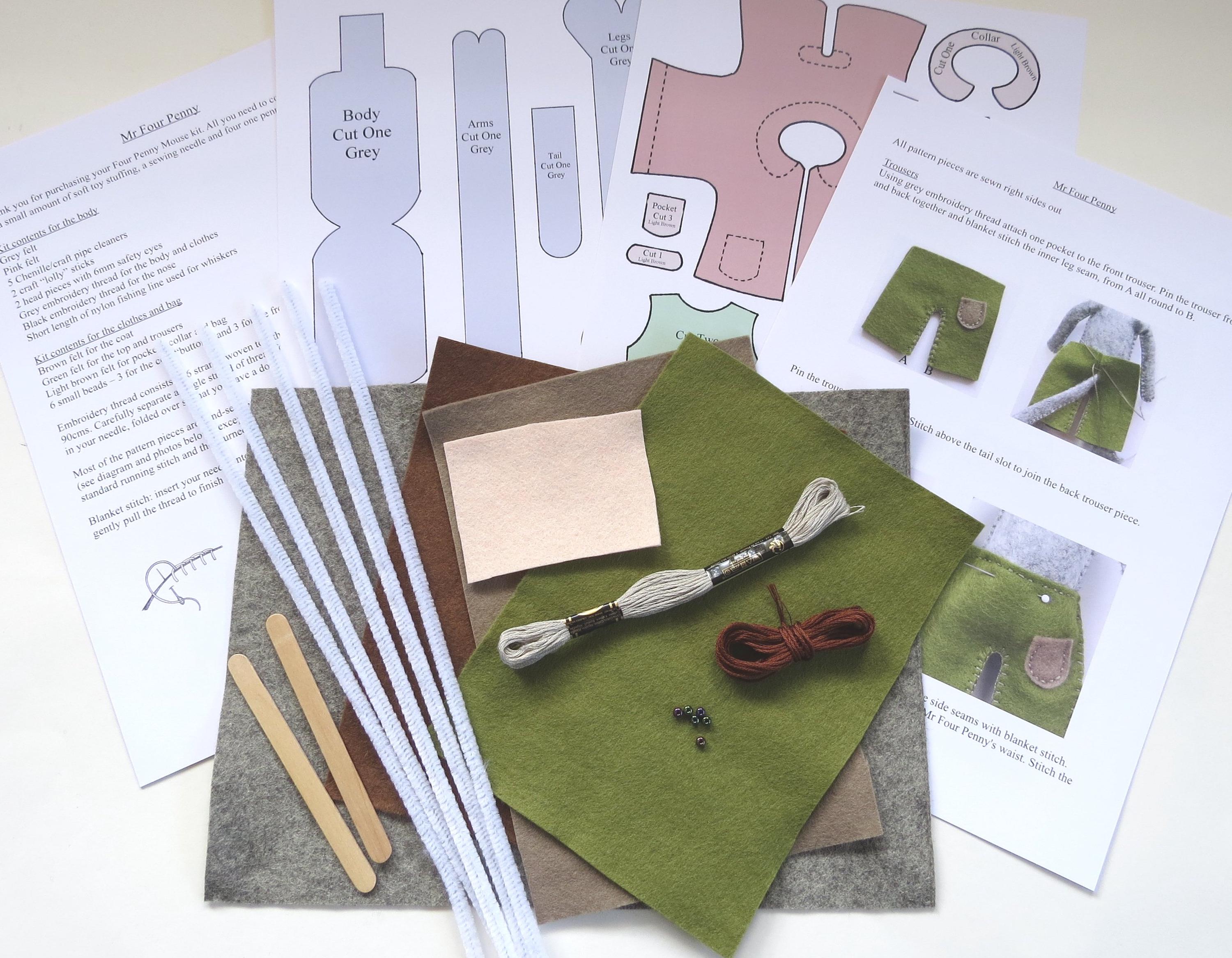 Mr Four Penny Mouse Kit, Make Your Own Felt Mouse With Clothes and Bag ...