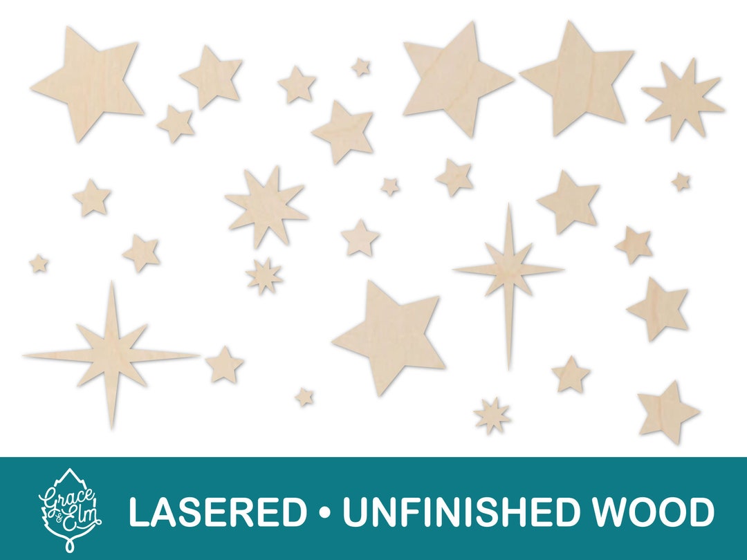 Laser Cut Set of Stars Wood Stars Set Craft Supplies Christmas Crafts ...