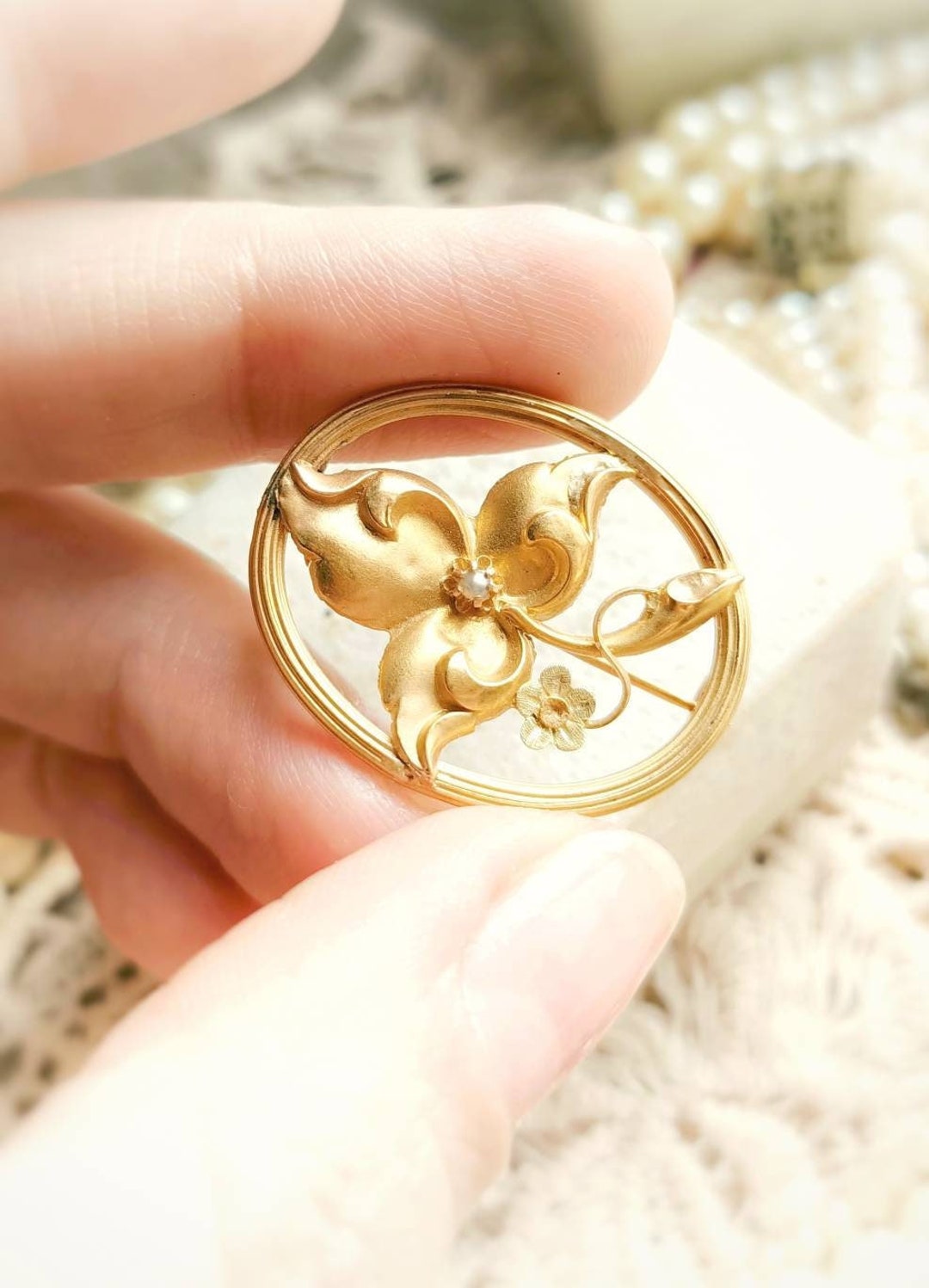 Beautiful 18k French Antique Solid Gold C1900s Art Nouveau Floral ...