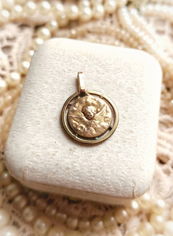 Gold angel medal baptism - Gem