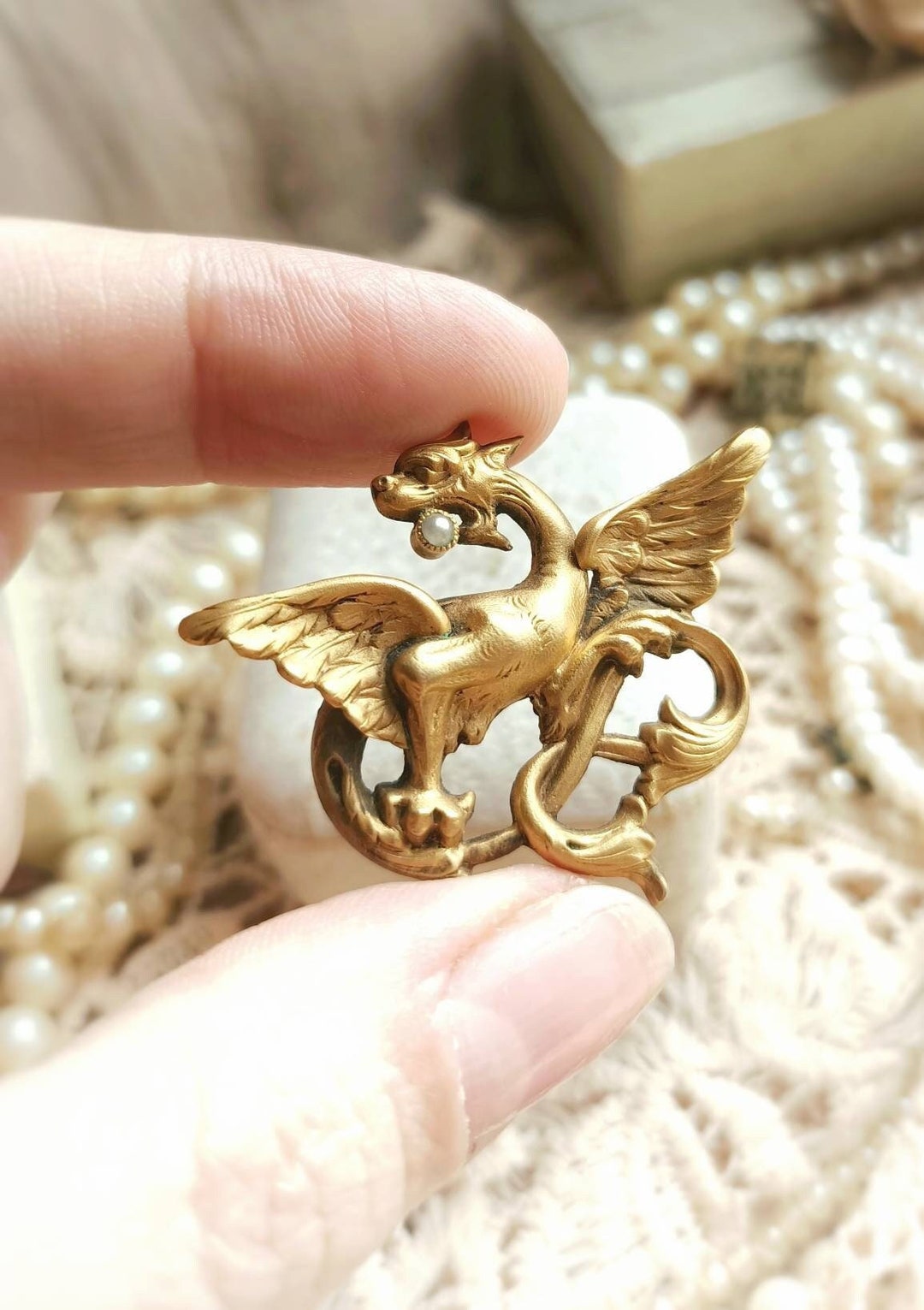 RARE Beautiful French Antique C1900s Art Nouveau Gold Filled Griffin ...
