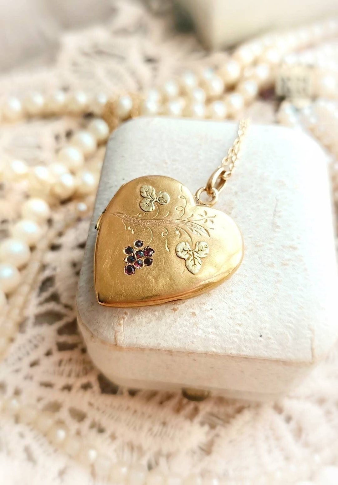 Beautiful 18k Gold French Antique Engraved Vine Ruby Grapes - Etsy