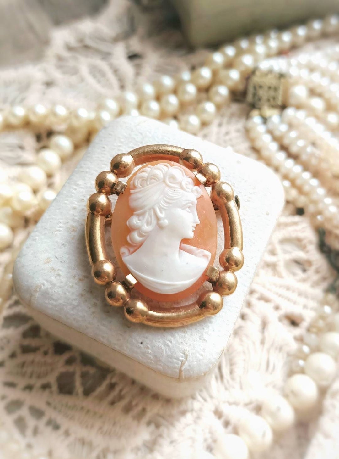 Beautiful Antique French Real Shell Cameo Rose Gold Filled Brooch ...