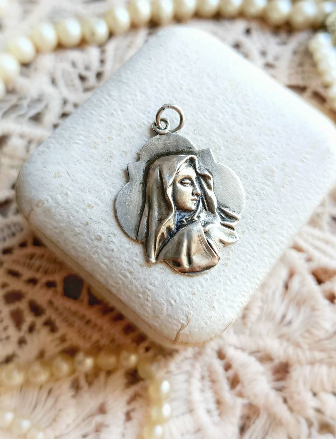 RARE Big French Antique C1920s Silver High Relief Virgin Mary Dolorosa ...