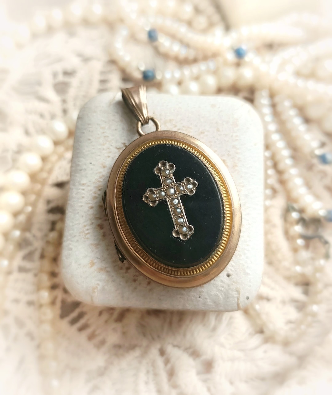 Beautiful BIG Xix-century French Antique Gold Filled & Silver Onyx ...