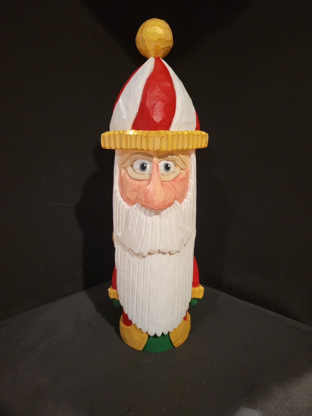 Hand Carved Hand Made Large Santa Clause Figurine With Collar Christmas ...