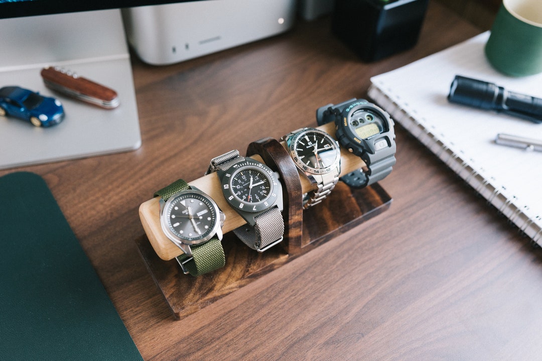 Walnut Watch Stand: Handmade 4 Watch Display, Personalized Gift ...
