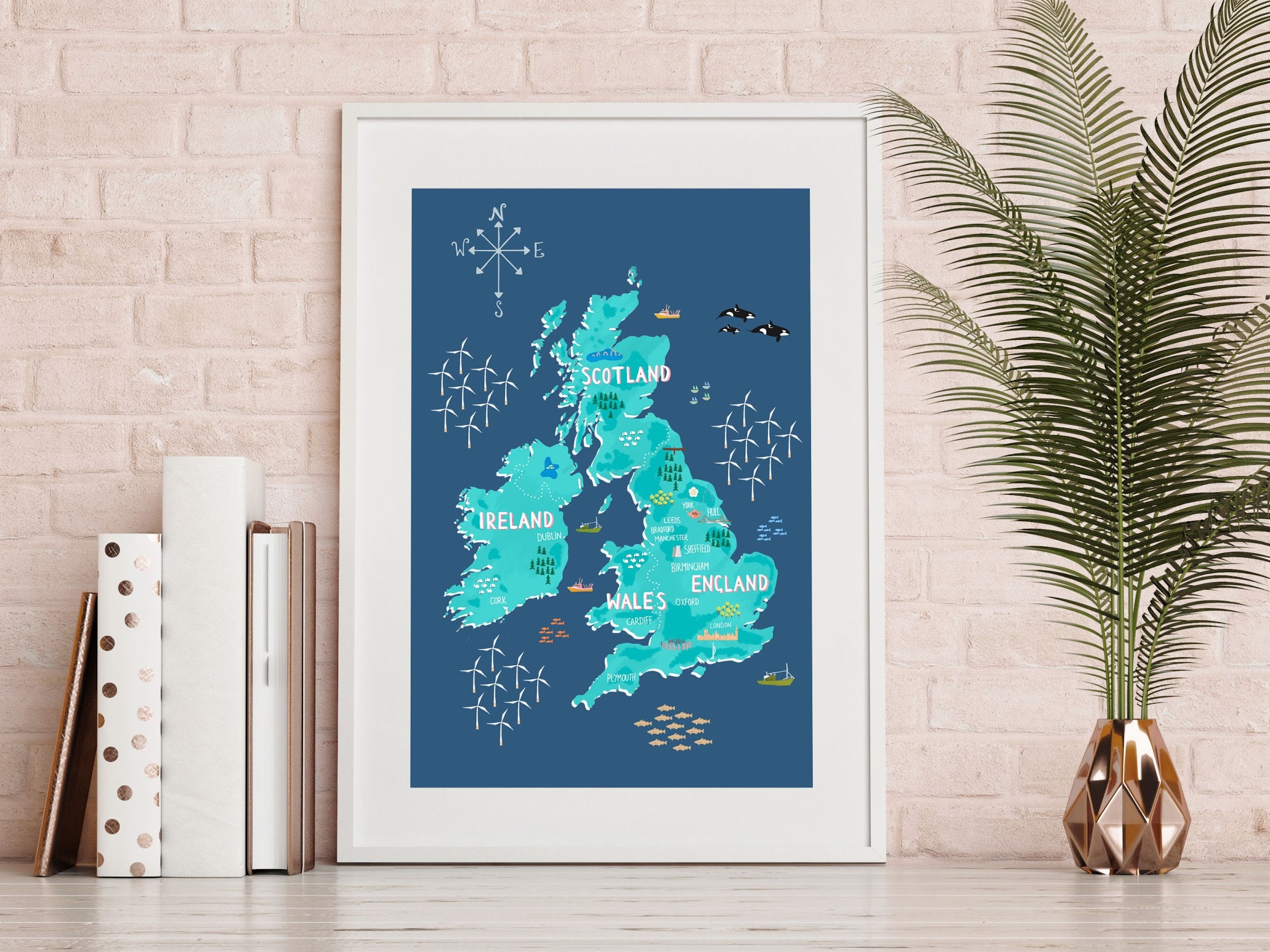 A3 Illustrated Map of UK - Etsy