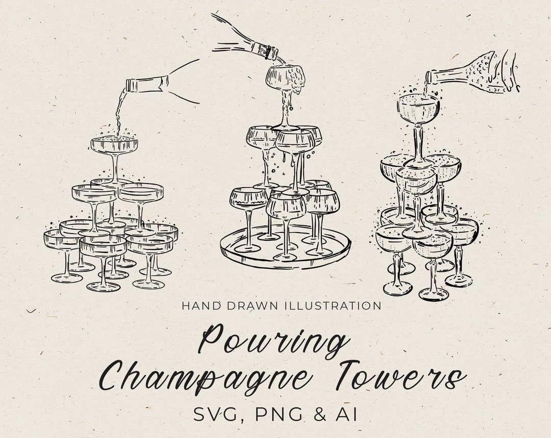 Wedding Champagne Tower Card in SVG, Champagne Tower Illustration ...