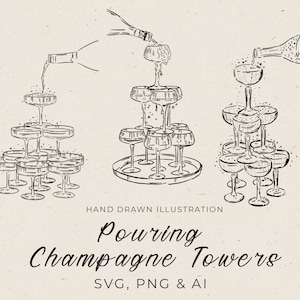 Wedding Champagne Tower Card in SVG, Champagne Tower Illustration ...