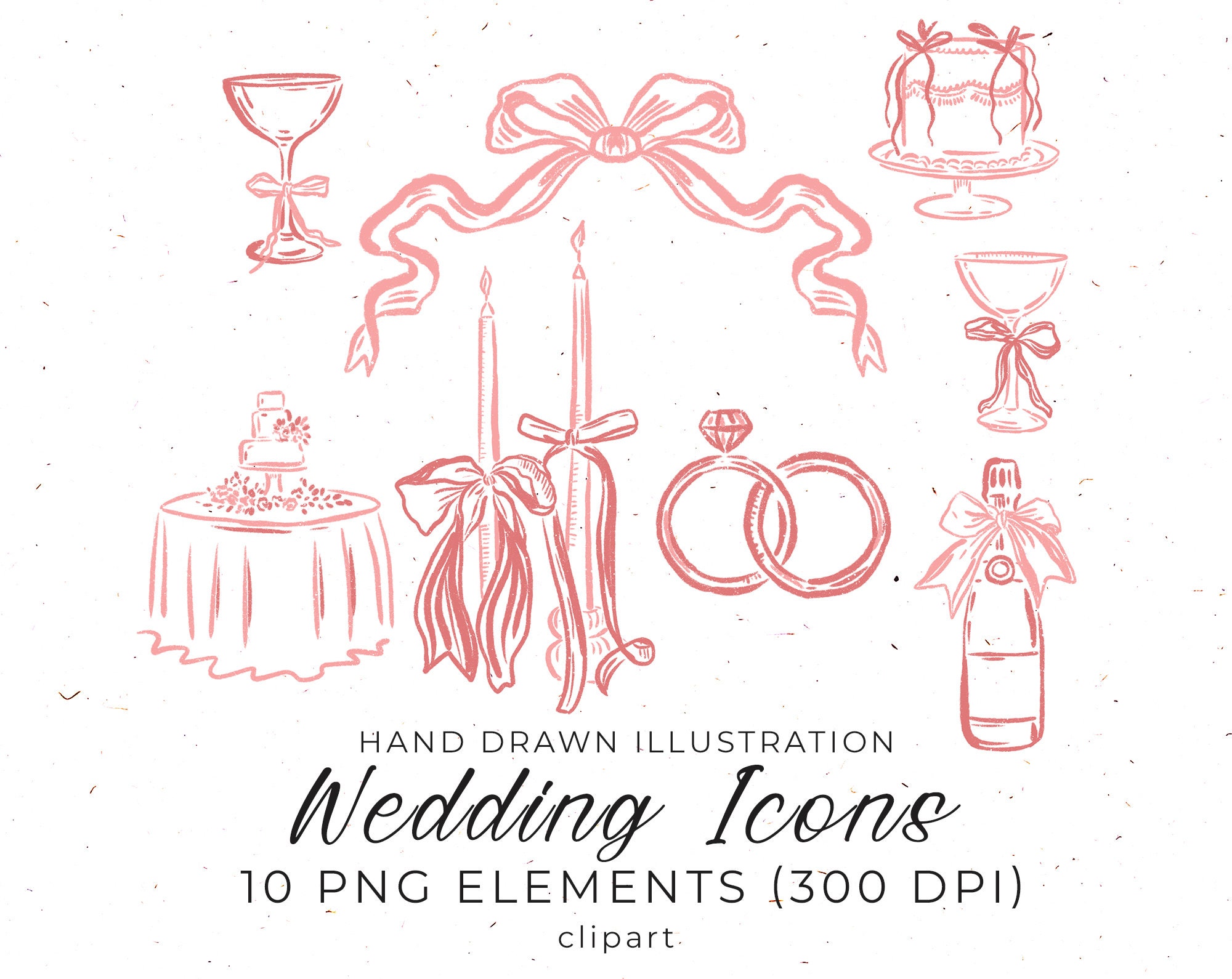 Hand Drawn Wedding Icons in Pink Color, Wedding Clipart in PNG, Wedding ...