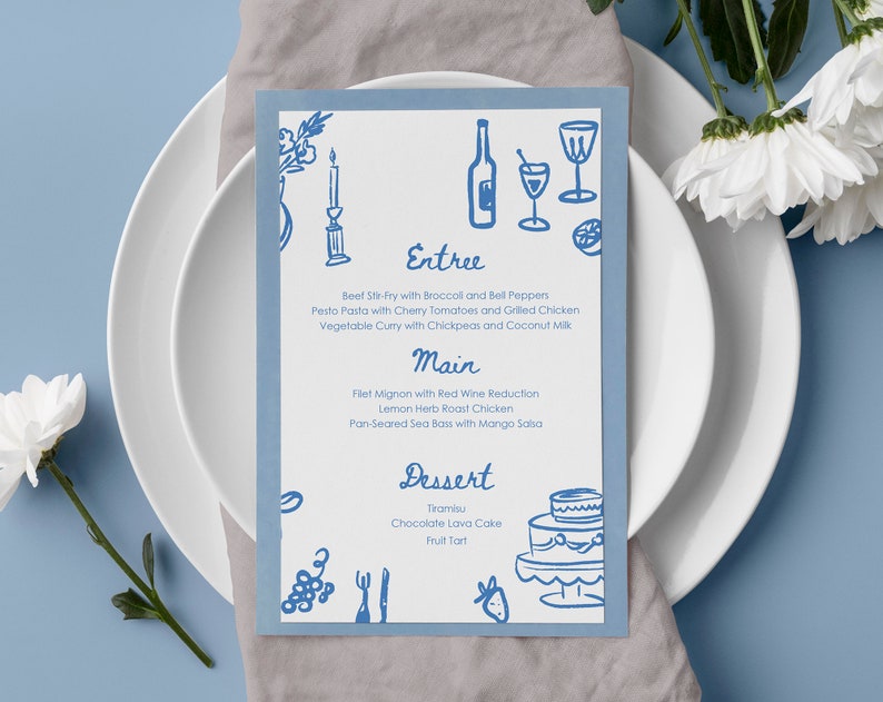Hand Drawn Dinner Wedding Menu Clipart, Wedding Doodle Illustrations in ...