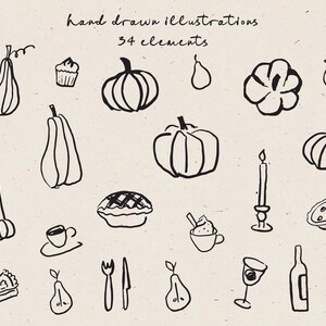 Hand Drawn Thanksgiving Doodle Clipart in Whimsical Style, Thanksgiving ...