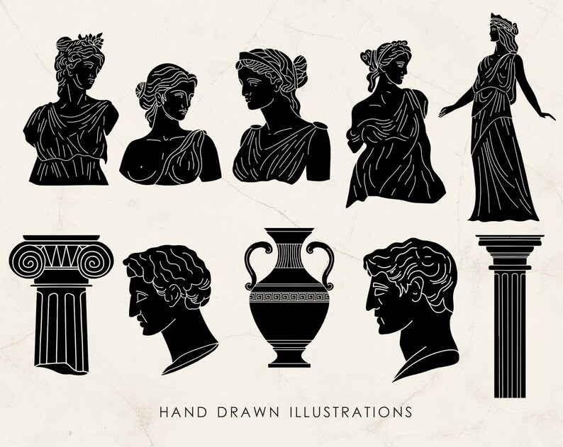 Greek Mythology Clipart in SVG, Ancient Greek Goddess and God Statue ...