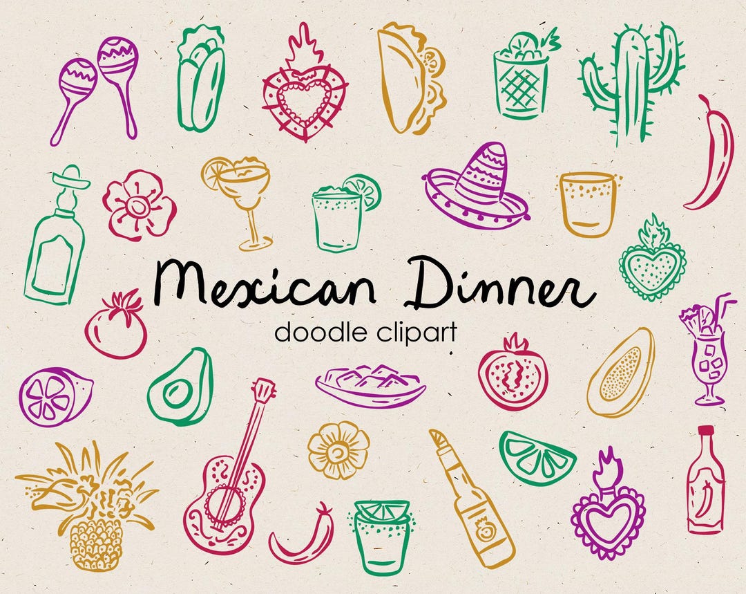 Hand Drawn Mexico Food Doole Illustrations in Whimsical Style, Mexican ...