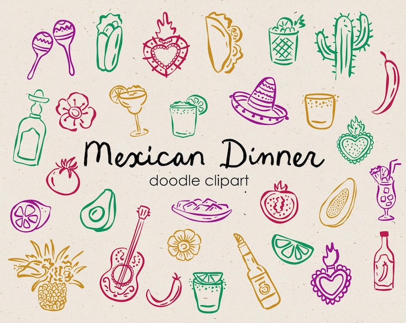 Hand Drawn Mexico Food Doole Illustrations in Whimsical Style, Mexican ...