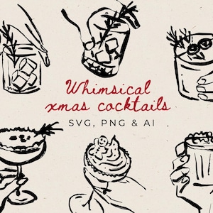 Hand Drawn Winter Cocktail Whimsical Illustration in SVG, Christmas ...
