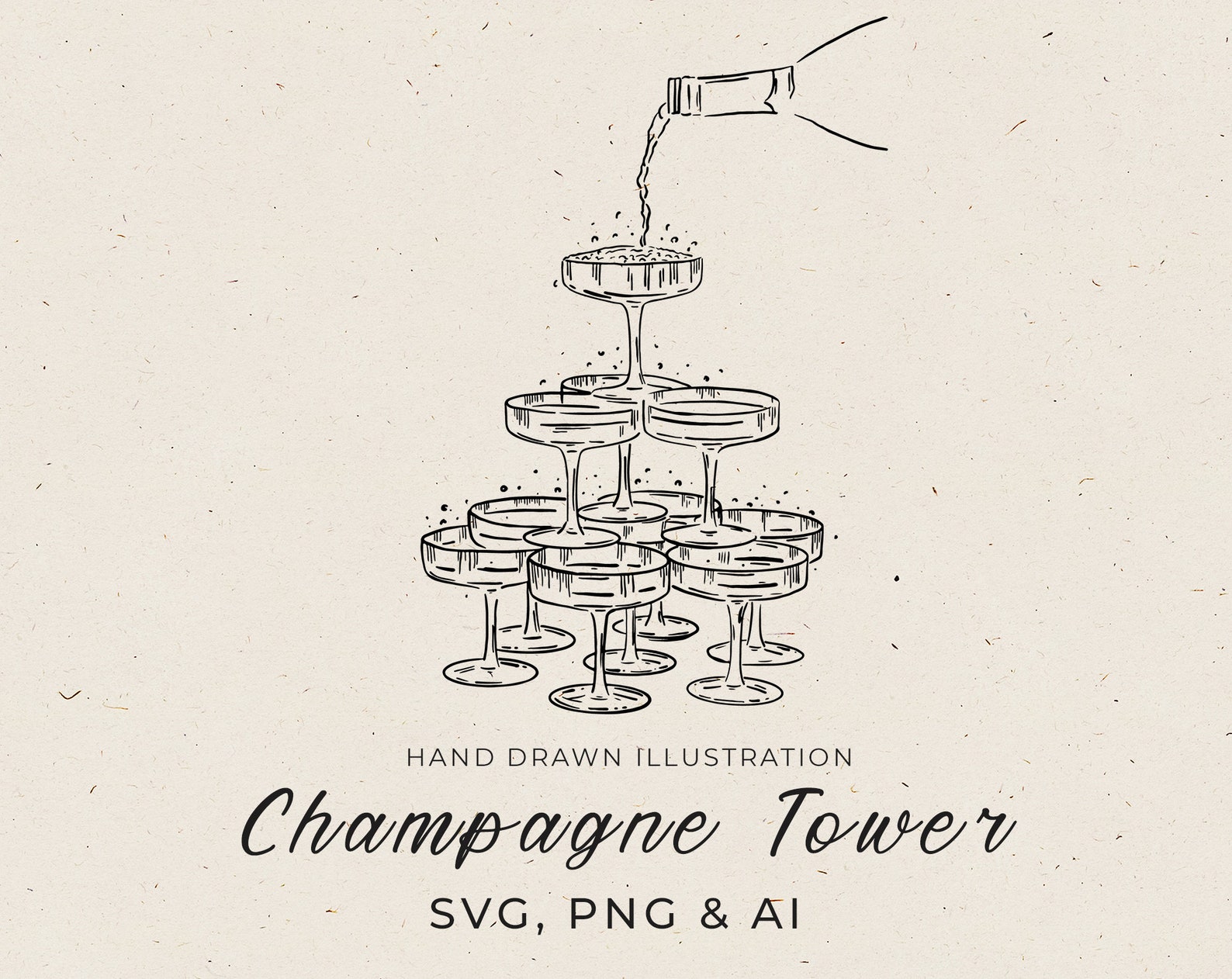 Wedding Champagne Tower Card in SVG, Hand Draw Champagne Pyramid PNG ...