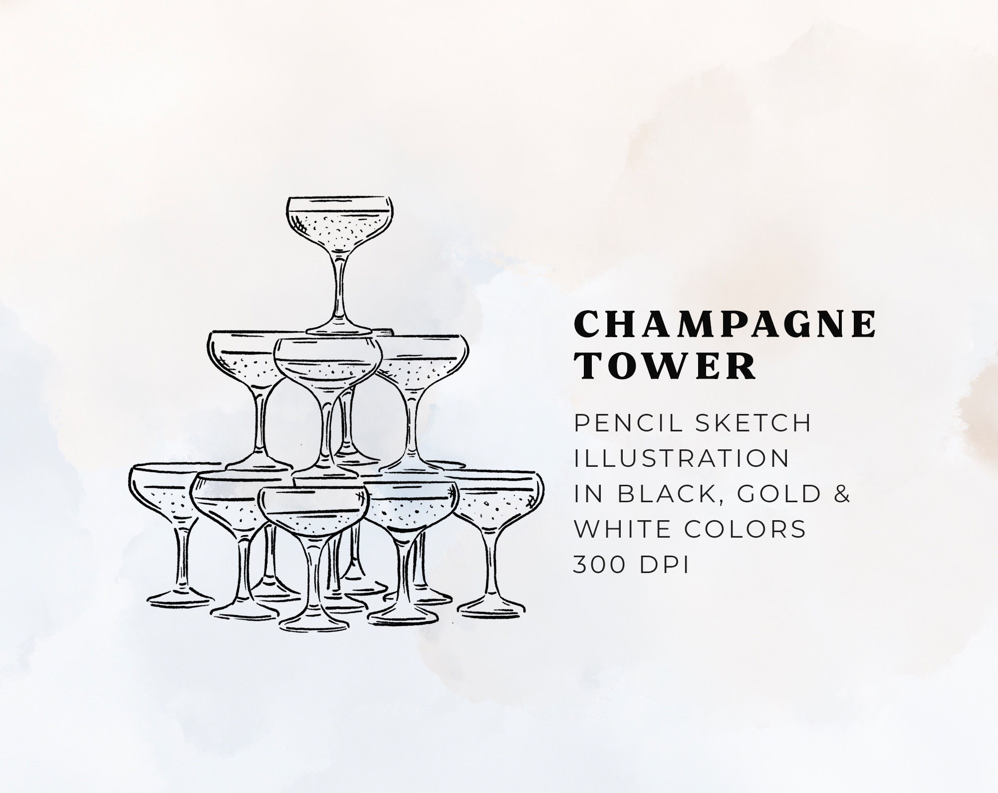 Hand Drawn Champagne Tower Illustration in PNG Gold Champagne - Etsy