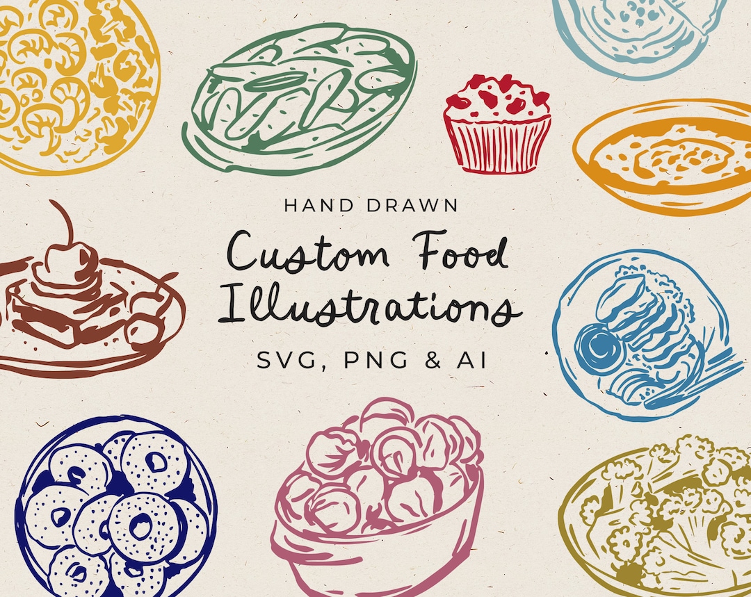Custom Hand Drawn Food and Drink Illustrations, Food Doodle, Rehearsal ...