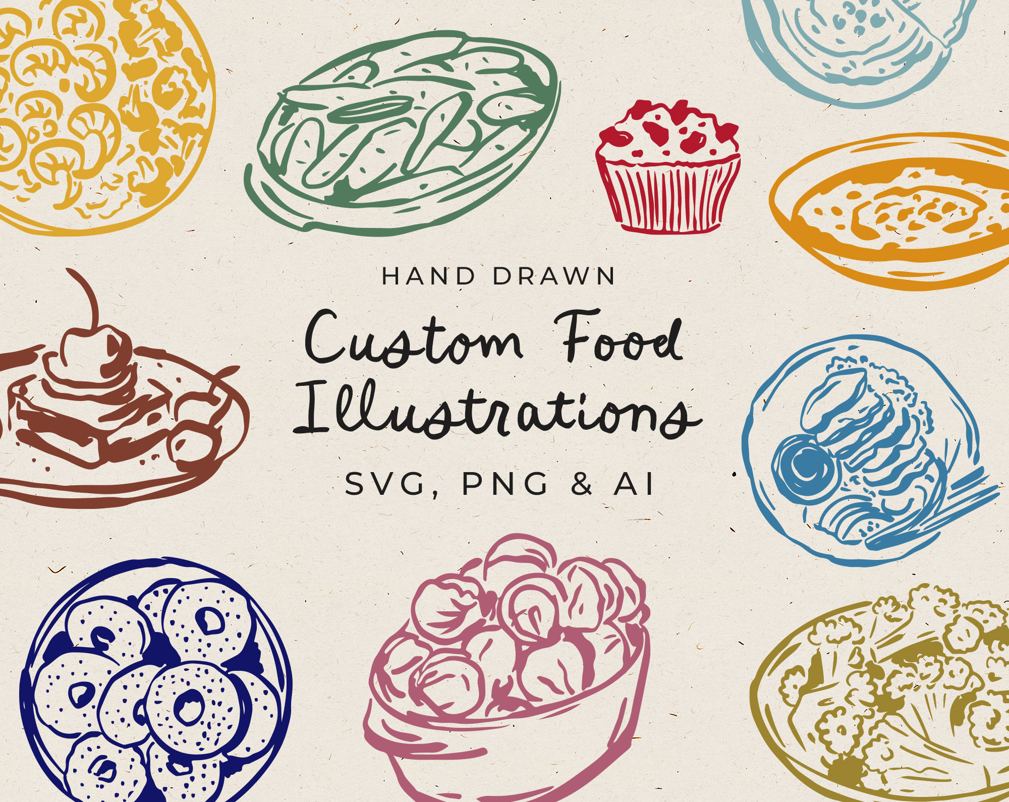 Custom Hand Drawn Food and Drink Illustrations, Food Doodle, Rehearsal ...