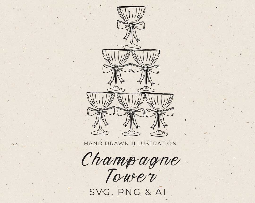 Hand Drawn Champagne Glasses Tower in SVG, Illustration of Wedding ...