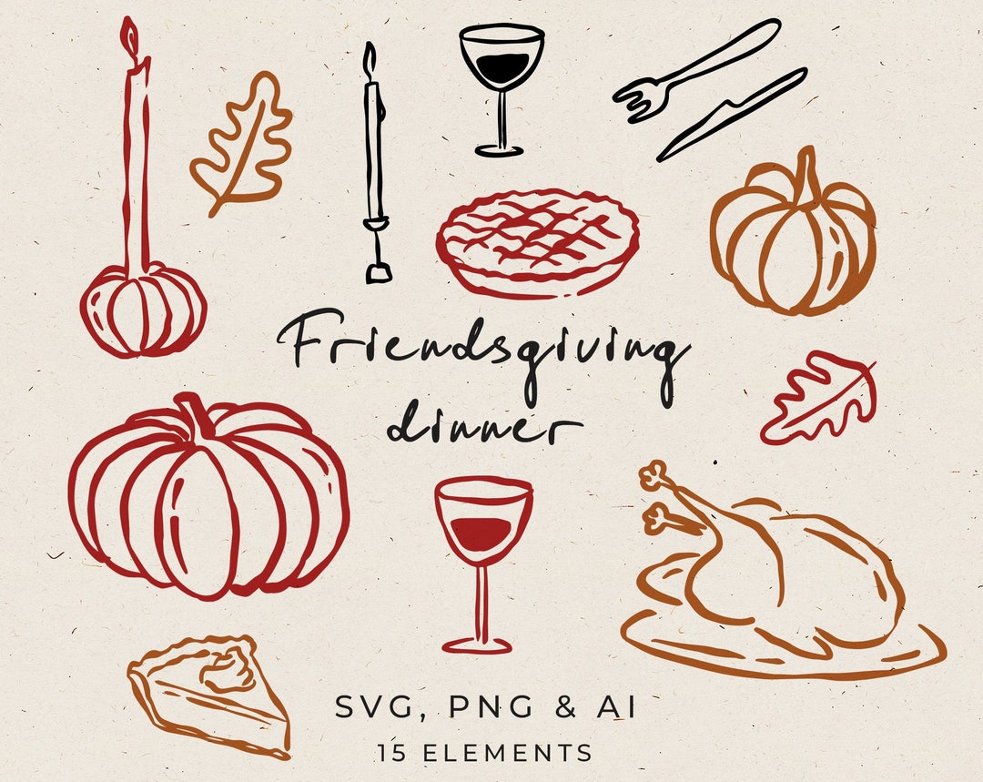Hand Drawn Friendsgiving Dinner Illustrations in Whimsical Style ...